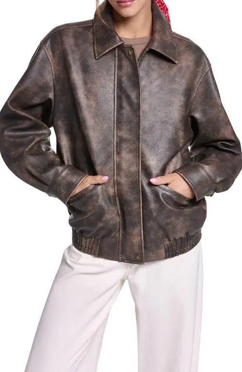 LEVI'S Relaxed Faux Leather Bomber Jacket - Brown Multi