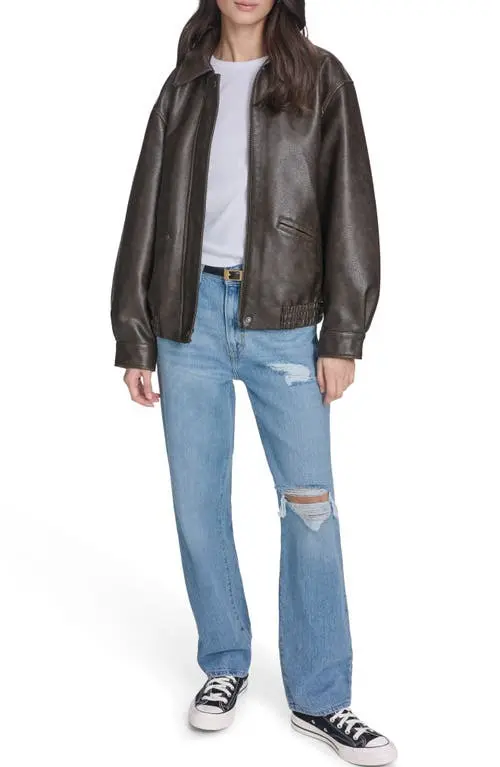 LEVI'S Relaxed Faux Leather Bomber Jacket - Brown