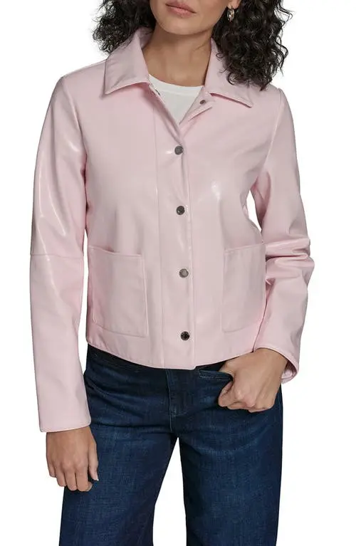 Karl Lagerfeld Patent Leather Shirt Jacket - Blush