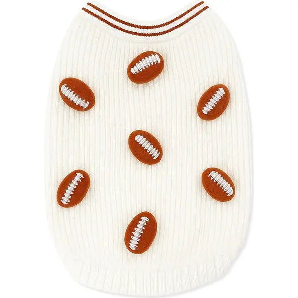 FOUND MY ANIMAL Football 3d Icon Rib Dog Sweater - Cream