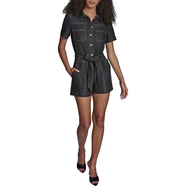 Bcbgmaxazria Belted Twill Romper - Blue Black