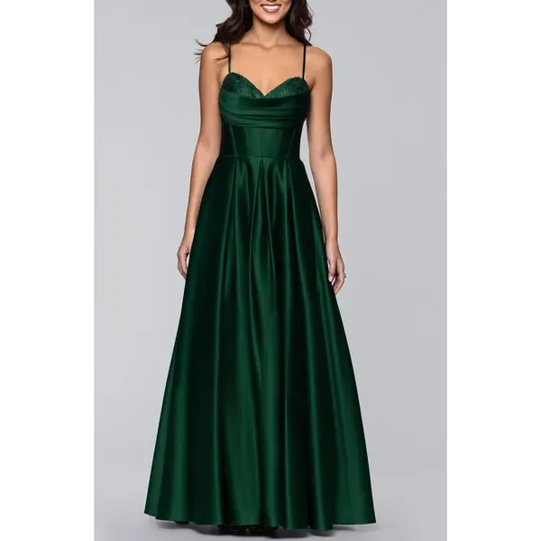 BLONDIE NITES Diamante Lace-up Ballgown - Hunter