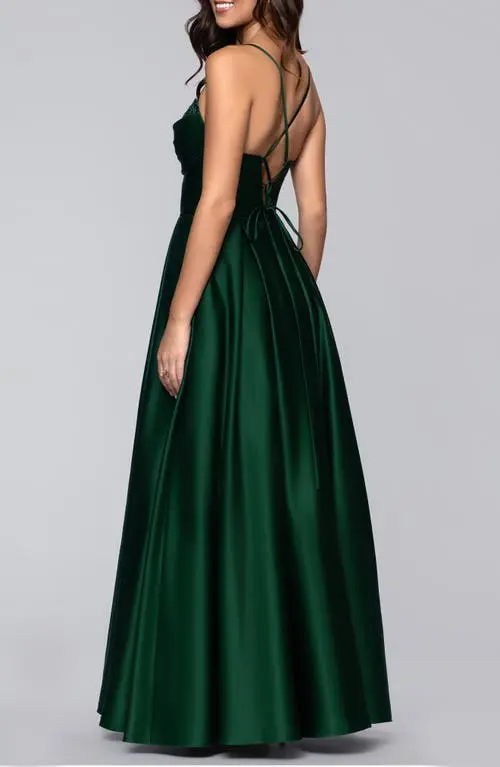 BLONDIE NITES Diamante Lace-up Ballgown - Hunter