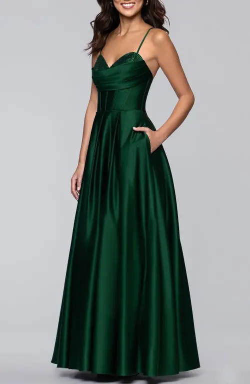 BLONDIE NITES Diamante Lace-up Ballgown - Hunter