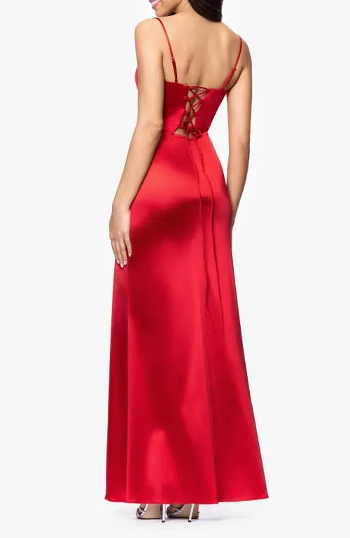 BLONDIE NITES Corset Satin Column Gown - Red