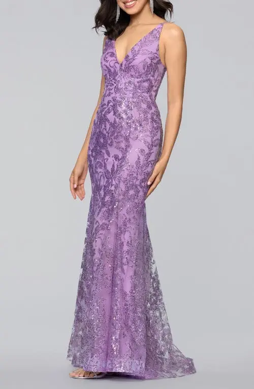 BLONDIE NITES Glitter Sleeveless Mermaid Gown - Lavender