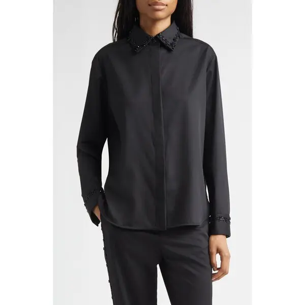 GOLDEN GOOSE Journey Floral Beaded Virgin Wool Twill Shirt
