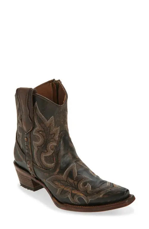 CIRCLE G Embroidered Western Ankle Boots - Black/brown