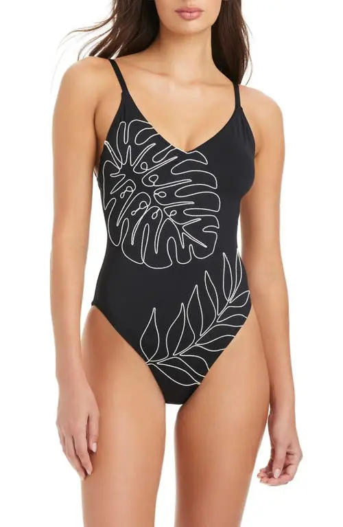 Sanctuary Embroidered Open Back One-piece Swimsuit - Black