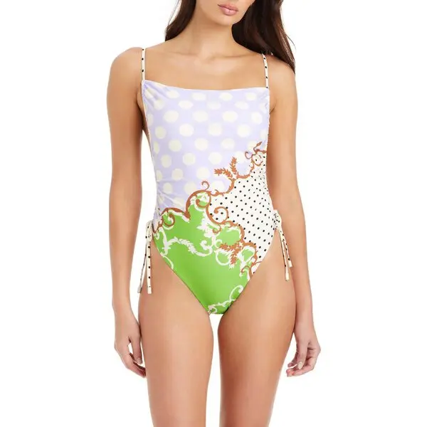 Sanctuary Shirred Side One-piece Swimsuit - Lavendar Multi