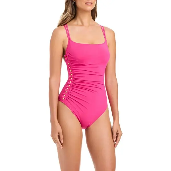 ROD BEATTIE Ruffle Studded One-piece Swimsuit - Pink Punch