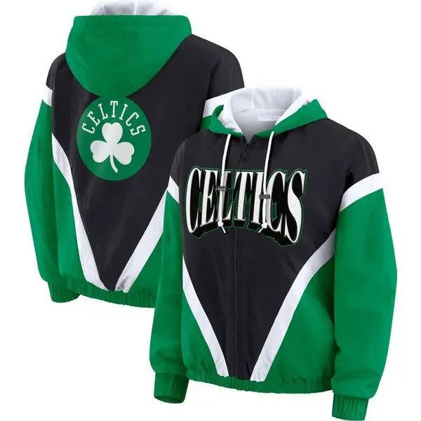 WEAR BY ERIN ANDREWS Boston Celtics Colorblock Full-zip Windbreaker Jacket - Black