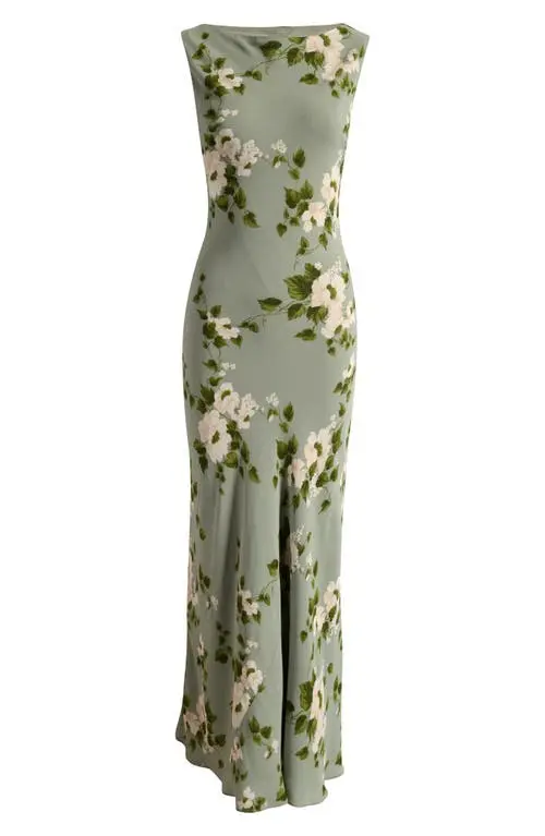 REFORMATION Prescott Floral Mermaid Dress - Greenery