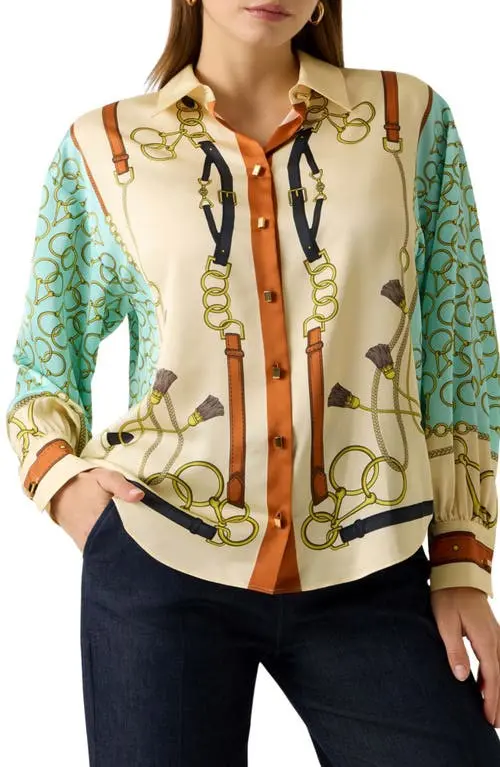 MARCIANO Amanda Chain Print Satin Shirt - Multi-color Pattern