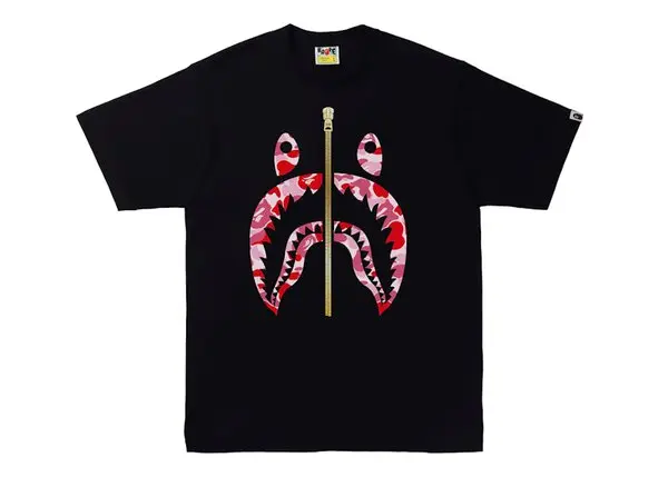 A BATHING APE Abc Camo Gold Zip Shark T-shirt Black - Black/pink
