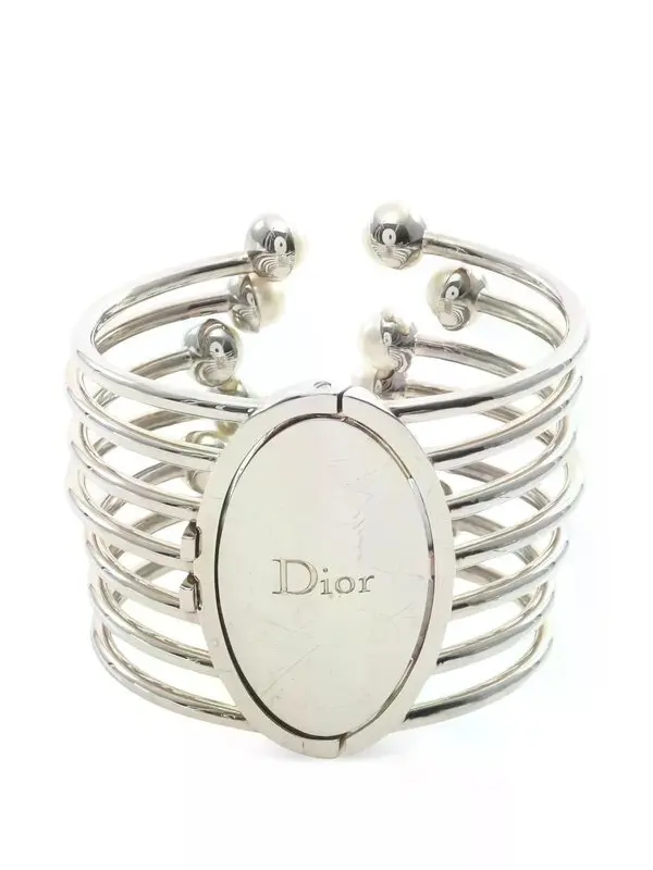 Dior 2000s Logo Pearl Bangle - Silver