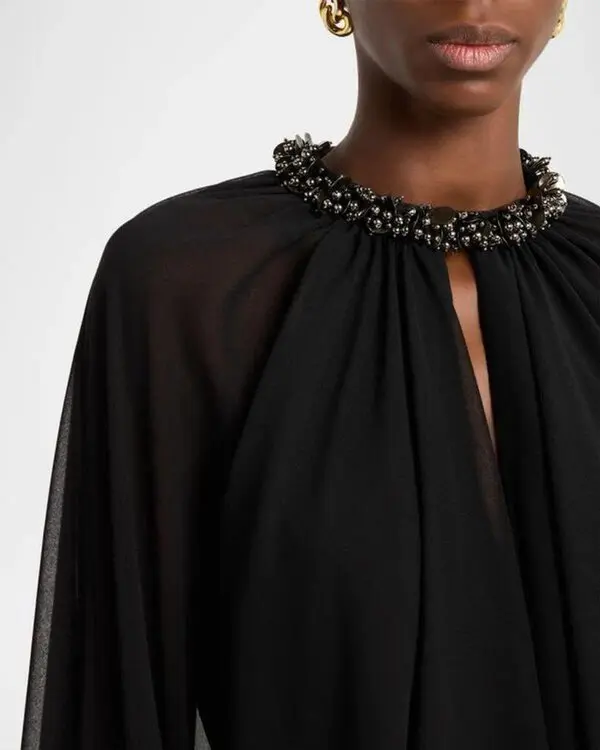 UNGARO Avery Beaded Chiffon Cape Blouse