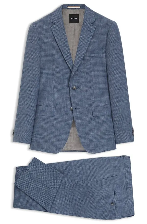 BOSS Two-piece Slim-fit Suit In Cotton And Virgin Wool - Light Blue