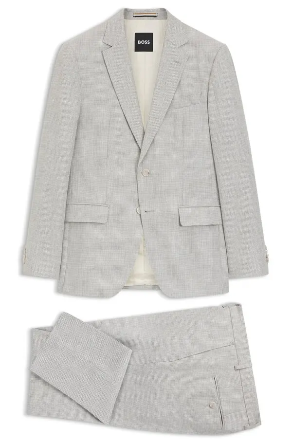 BOSS Two-piece Slim-fit Suit In Cotton And Virgin Wool - Light Grey