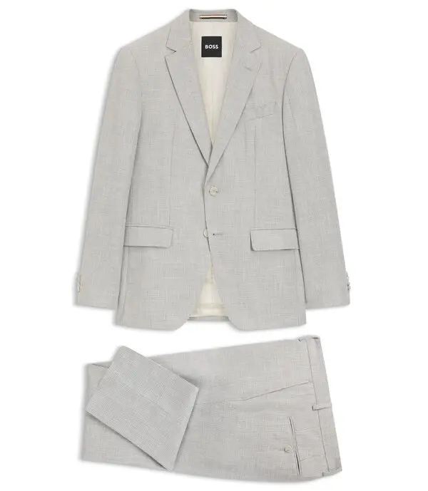 BOSS Two-piece Slim-fit Suit In Cotton And Virgin Wool - Light Grey