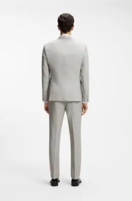 BOSS Two-piece Slim-fit Suit In Cotton And Virgin Wool - Light Grey