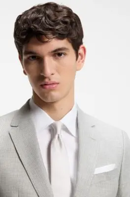 BOSS Two-piece Slim-fit Suit In Cotton And Virgin Wool - Light Grey