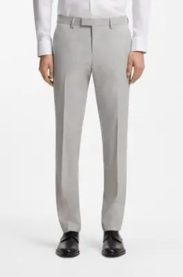 BOSS Two-piece Slim-fit Suit In Cotton And Virgin Wool - Light Grey