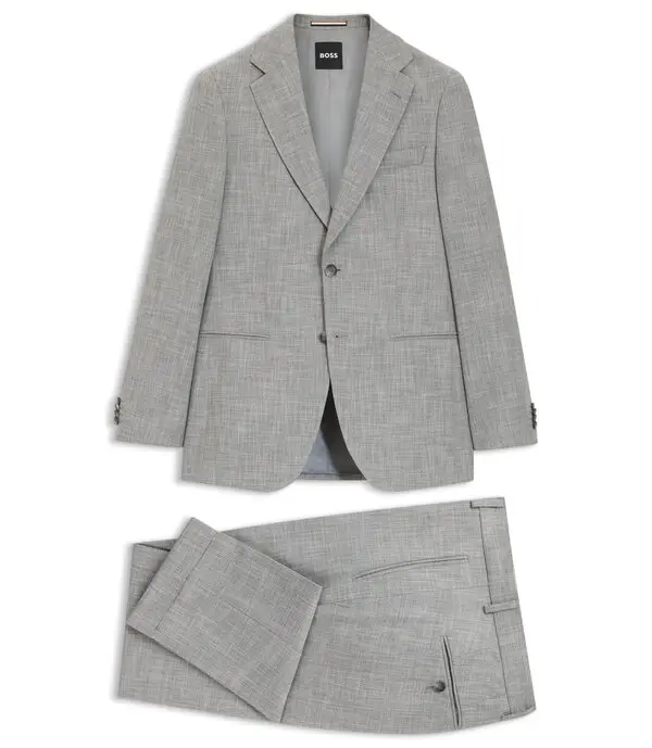 BOSS Two-piece Slim-fit Suit In Cotton And Virgin Wool - Silver