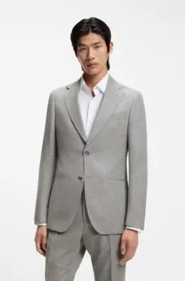 BOSS Two-piece Slim-fit Suit In Cotton And Virgin Wool - Silver