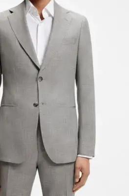 BOSS Two-piece Slim-fit Suit In Cotton And Virgin Wool - Silver