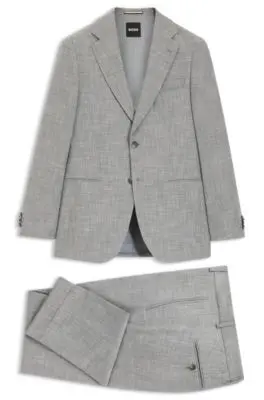 BOSS Two-piece Slim-fit Suit In Cotton And Virgin Wool - Silver