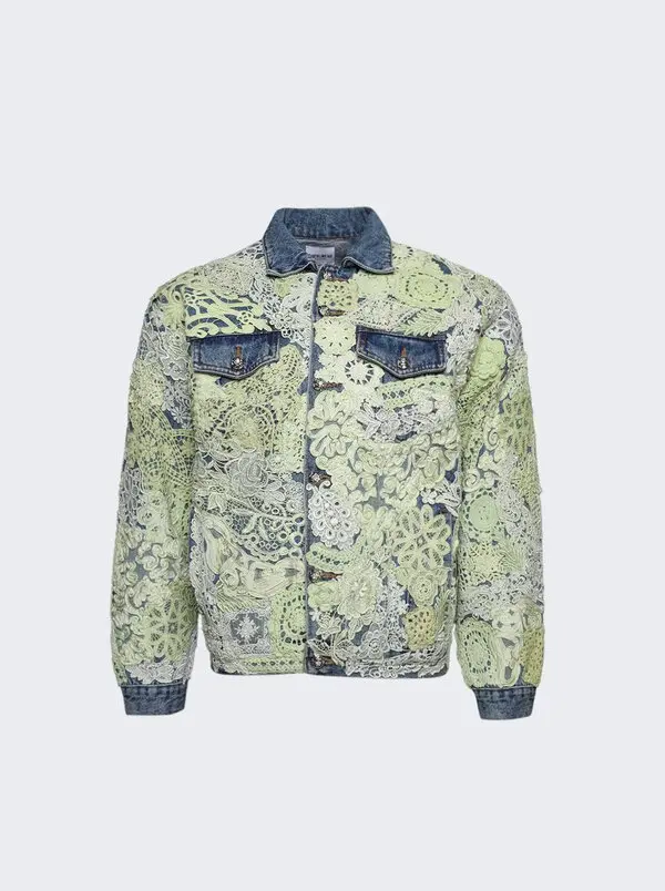 EARTHLING VIP Denim Jacket With Crochet Lace - Green