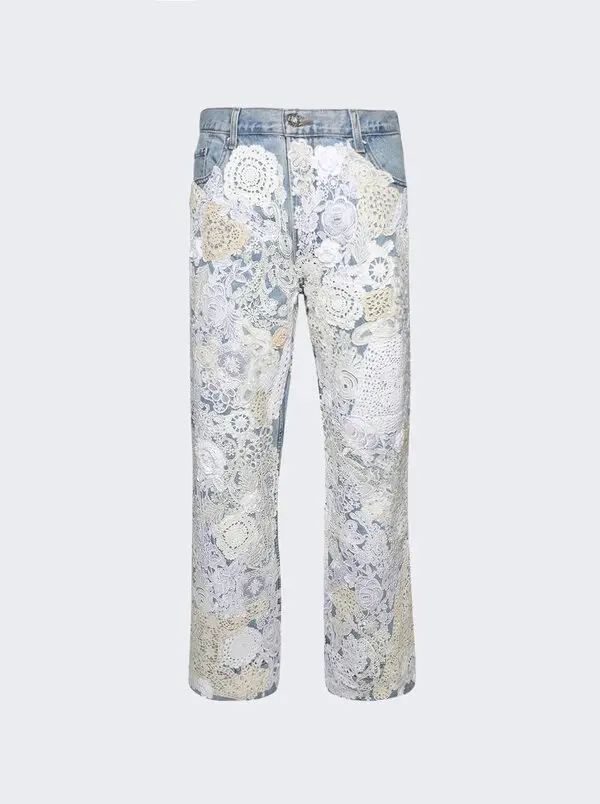 EARTHLING VIP Crochet Lace Denim Jeans - Blue