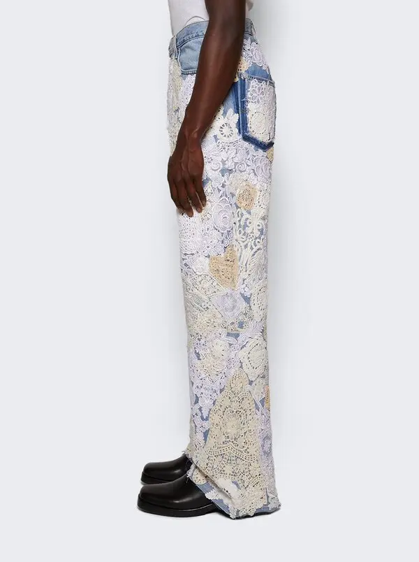 EARTHLING VIP Crochet Lace Denim Jeans - Blue