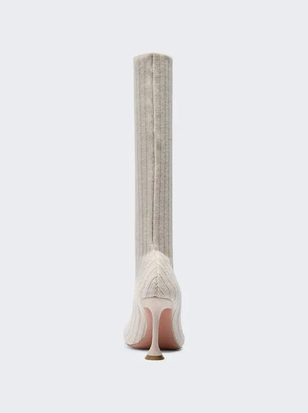 Amina Muaddi Veneda Stretch Knit Boots - Beige
