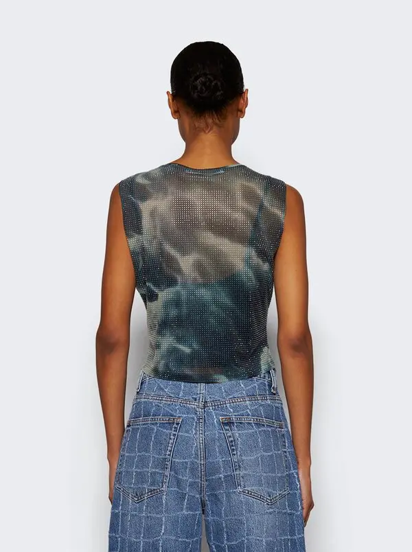 Alexander Wang Crystal Hotfix Organza Jersey Tank Top