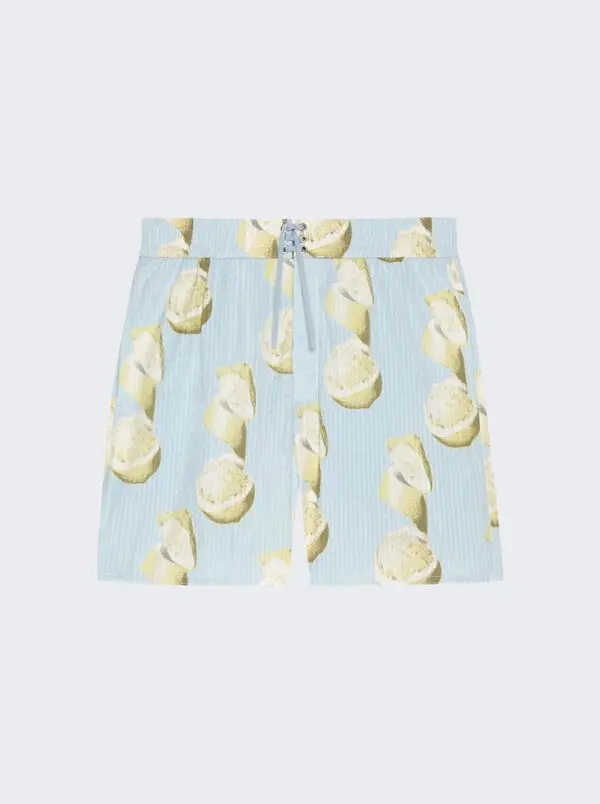 Givenchy Cotton Seersucker Swim Shorts With Print - Blue