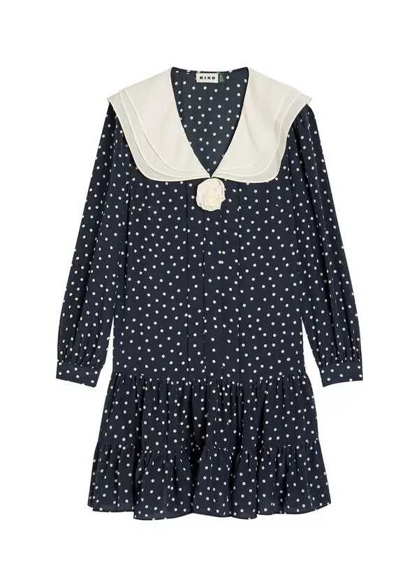 Rixo Valetta Polka Dot Silk-chiffon Mini Dress - Navy