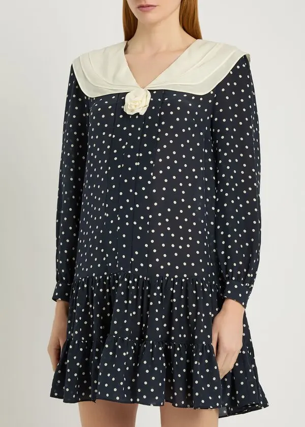 Rixo Valetta Polka Dot Silk-chiffon Mini Dress - Navy