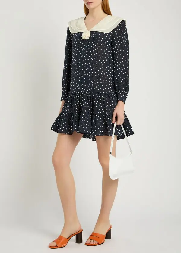Rixo Valetta Polka Dot Silk-chiffon Mini Dress - Navy