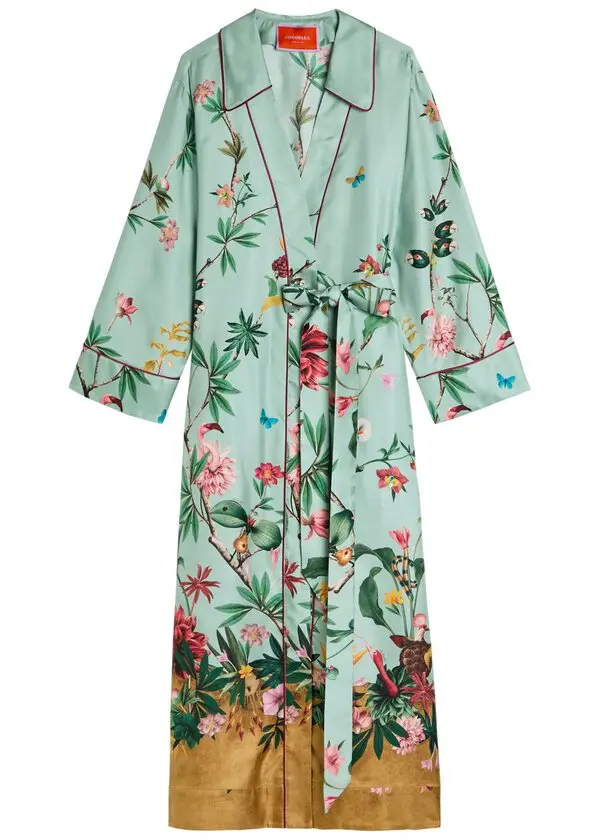La DoubleJ Printed Silk Midi Wrap Shirt Dress - Blue