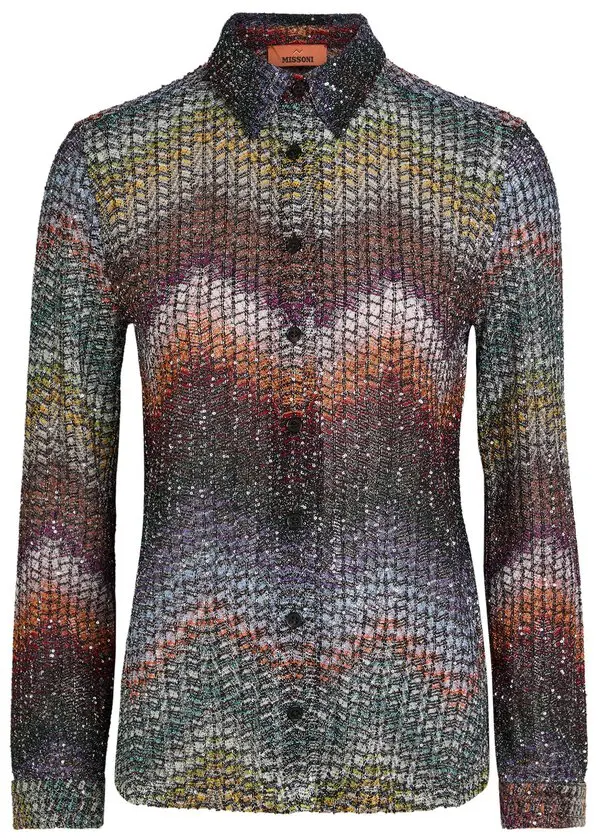 Missoni Sequin-embellished Zigzag Metallic-knit Shirt