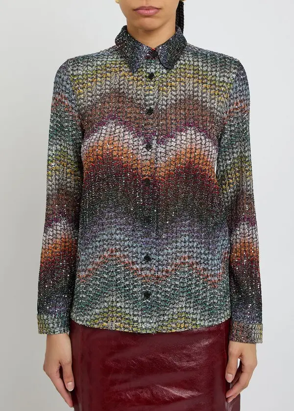 Missoni Sequin-embellished Zigzag Metallic-knit Shirt