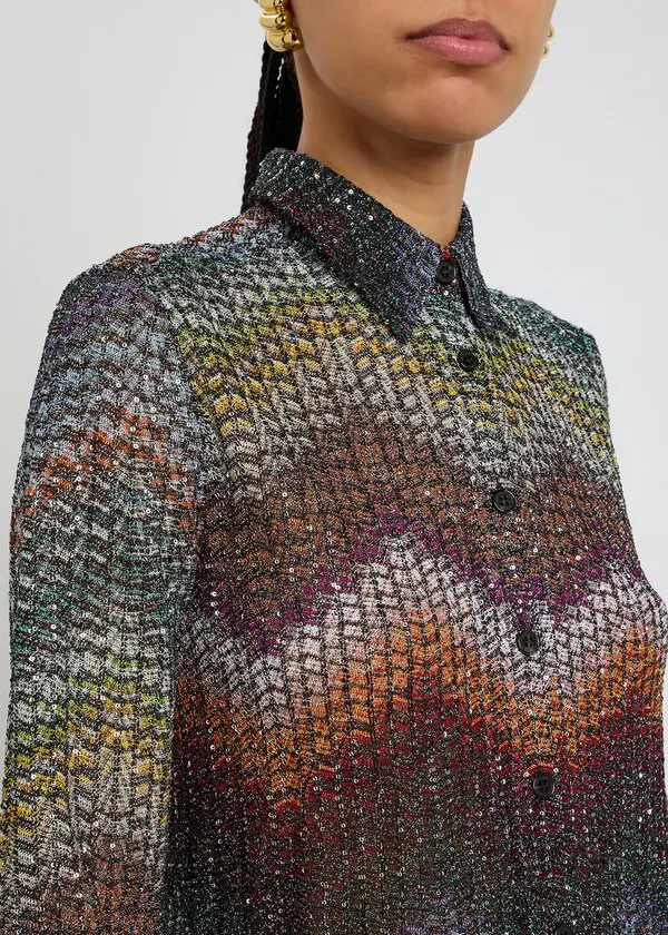 Missoni Sequin-embellished Zigzag Metallic-knit Shirt