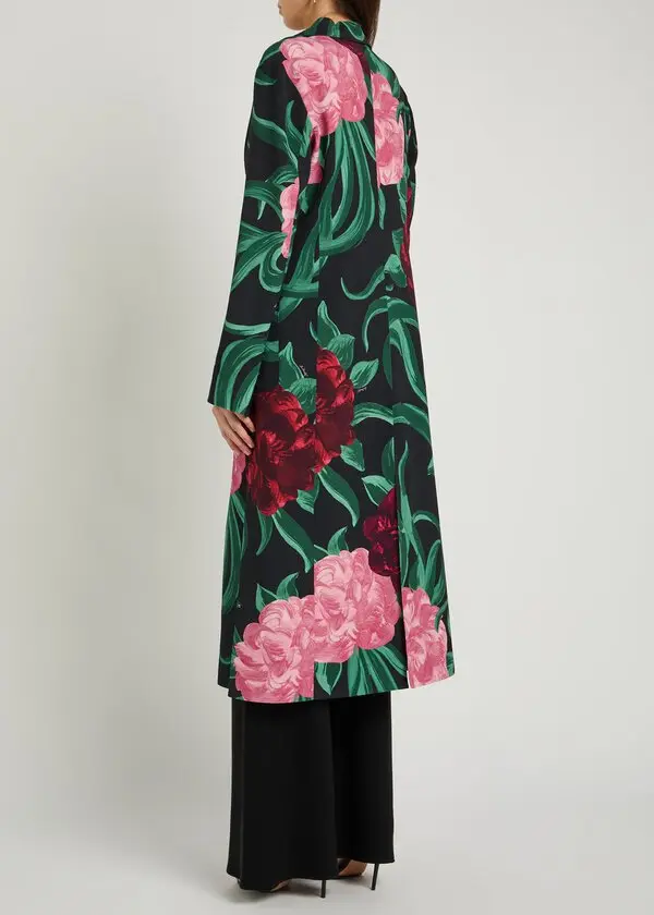 La DoubleJ Floral-print Sablé Satin Coat - Beige