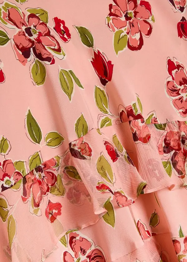 Rixo Floral Ruffled Tiered Silk Chiffon Midi Skirt