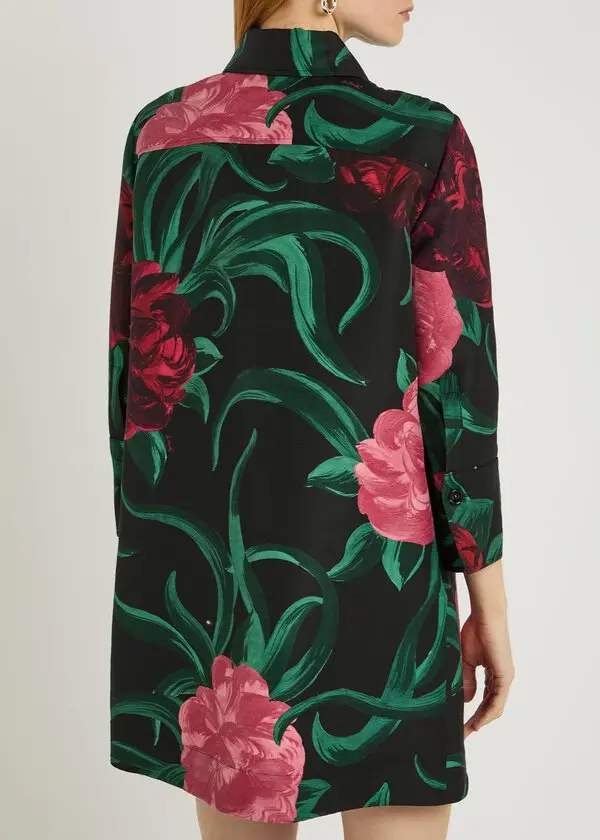 La DoubleJ Artemis Floral Intarsia Mini Shirt Dress