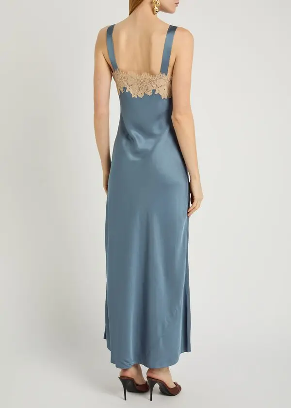 Rixo Rosamarie Lace-trim Satin Midi Slip Dress