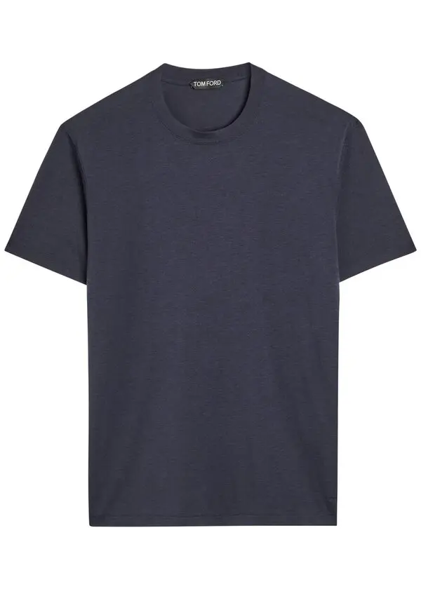 TOM FORD Logo-embroidered Jersey T-shirt - Navy