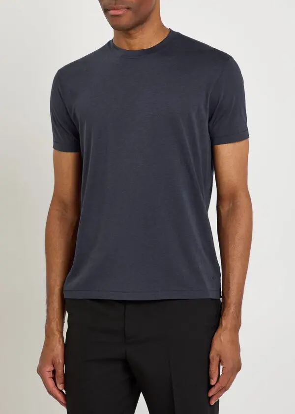 TOM FORD Logo-embroidered Jersey T-shirt - Navy